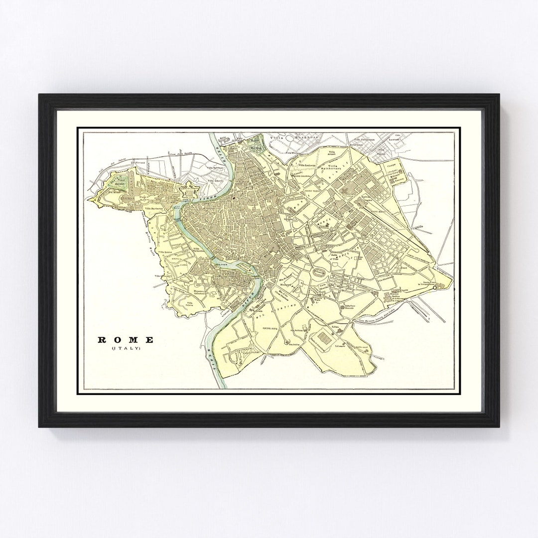 Rome Map 1901 Old Map of Rome Italy Art Vintage Print Framed Wall Art ...
