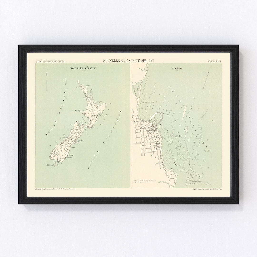 Timaru Map 1890 Old Map of Timaru New Zealand Art Vintage Print Framed ...