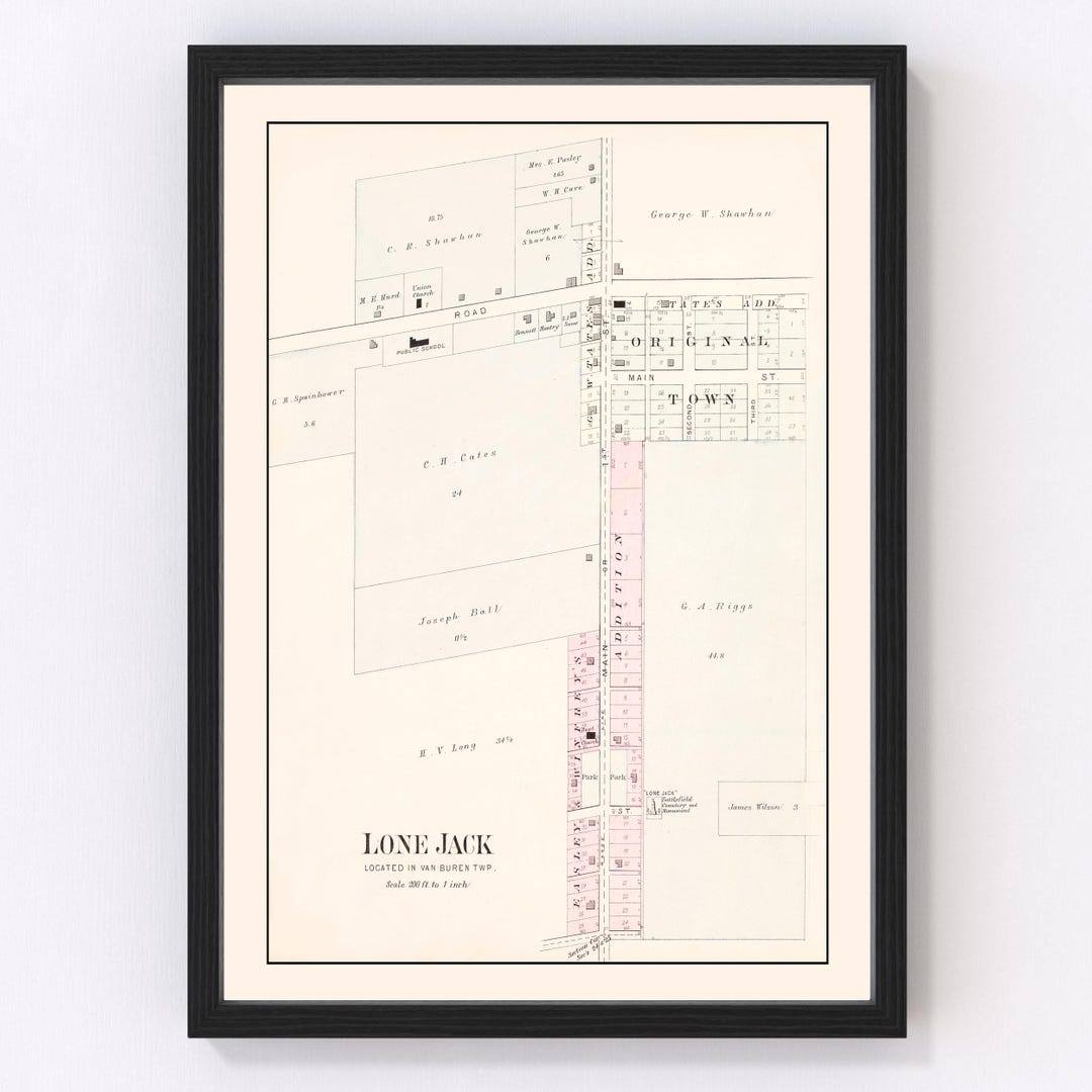 Lone Jack Map 1904, Vintage Lone Jack Map, Old Lone Jack Missouri Art ...