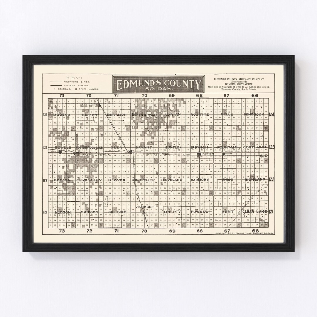 Edmunds County SD Map 1918 Old Map of South Dakota Art Vintage Print ...