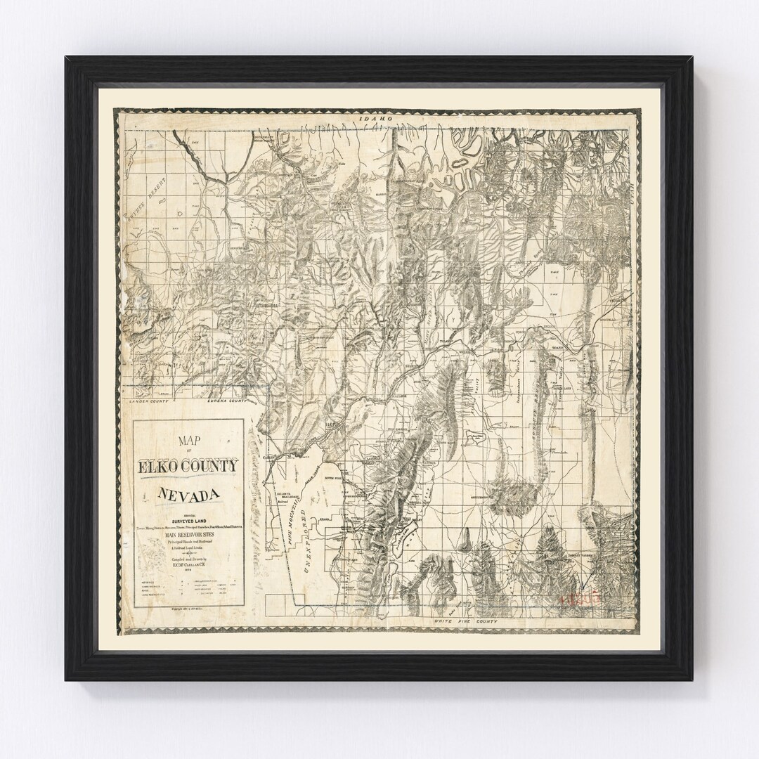 Elko County Nevada Map 1894 Old Map of Elko County Nevada Art Vintage ...