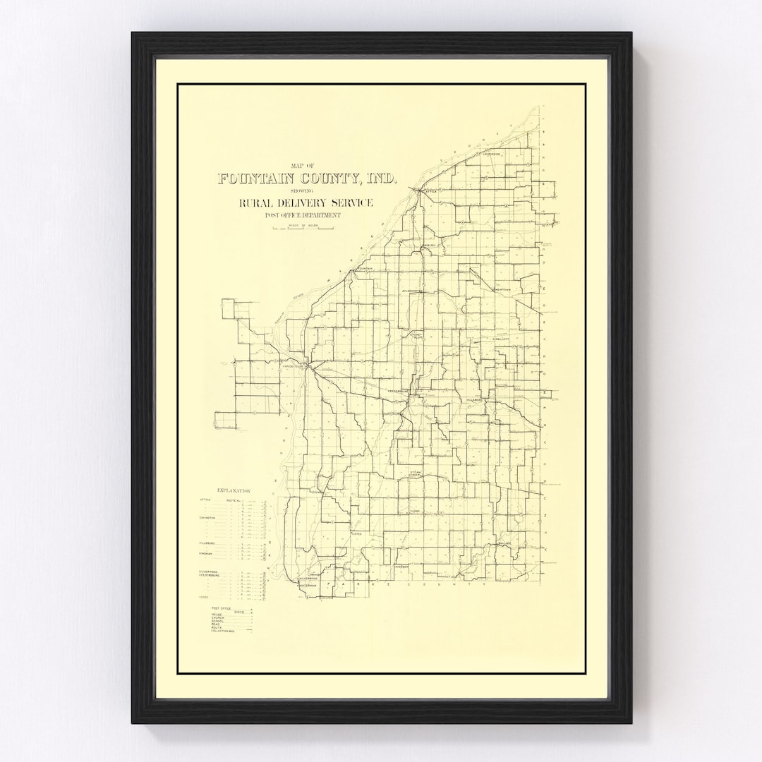 Fountain County Map 1911, Vintage Fountain County Map, Old Fountain ...