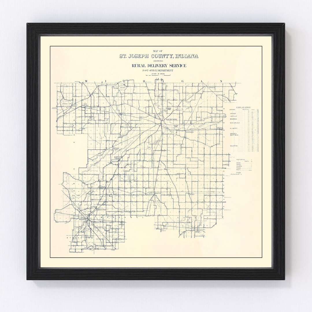 St. Joseph County IN Map 1910 Old Map of Indiana Art Vintage Print ...