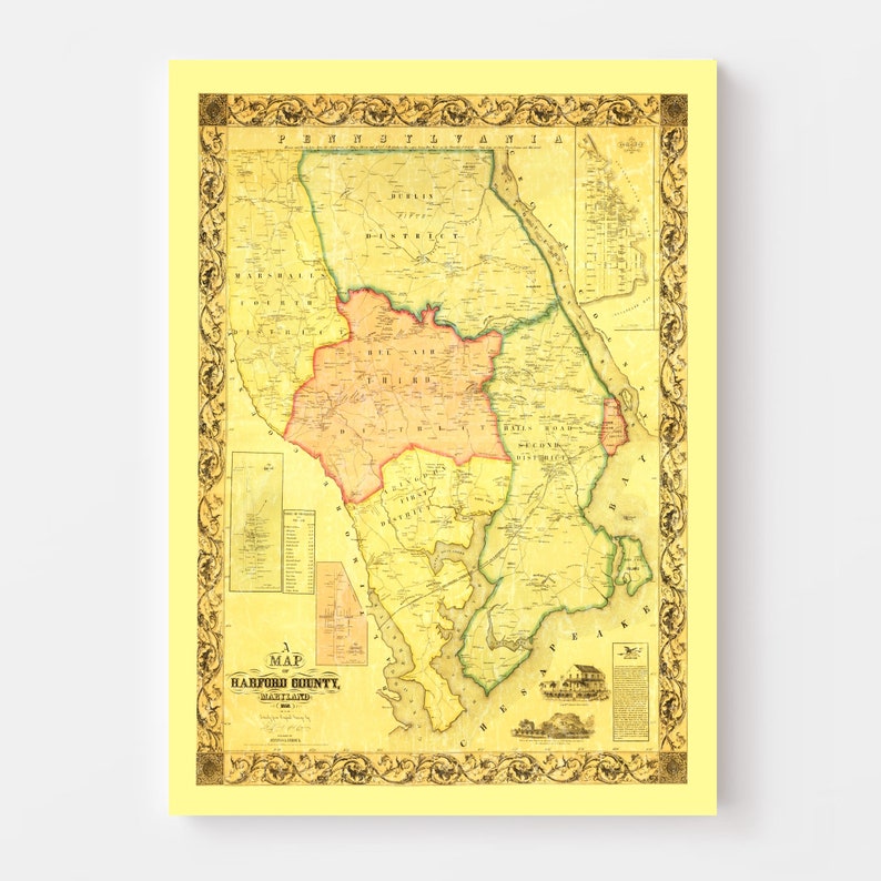 Harford County Map 1861, Vintage Harford County Map, Old Harford County ...