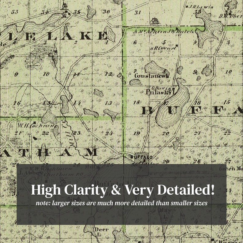Wright County MN Map 1874 Old Map of Buffalo Minnesota Art - Etsy