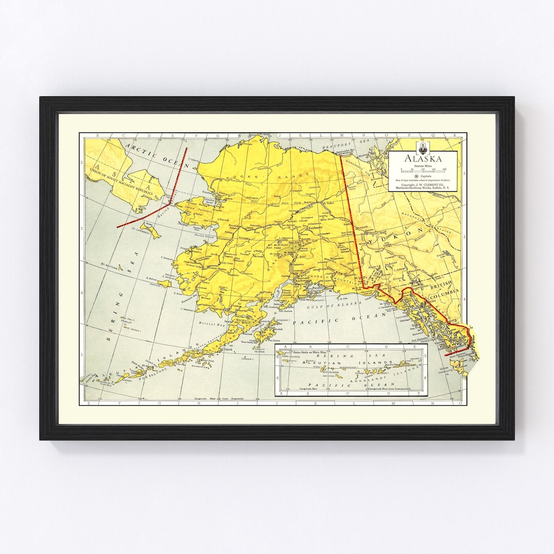 Alaska Map 1943, Vintage Alaska Map, Old Alaska Art, Wall Art Gift for ...