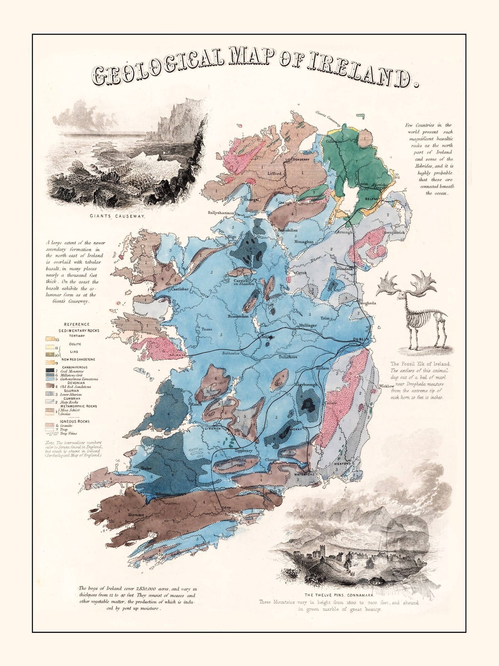 Geological Map of Ireland Map Art Vintage Print From 1850 - Etsy
