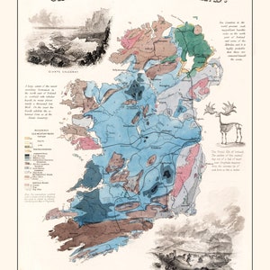 Geological Map of Ireland Map Art Vintage Print From 1850 Old ...
