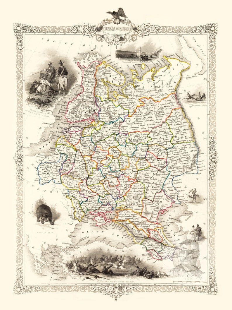 Russia in Europe Map Art Vintage Print From 1851 Old | Etsy