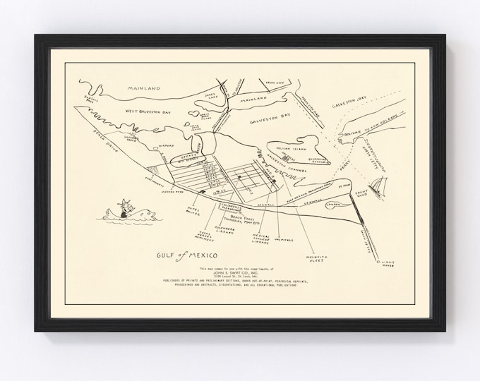 Old Galveston Bay TX Map 1914 Vintage Gulf of Mexico Texas Inlet Atlas ...