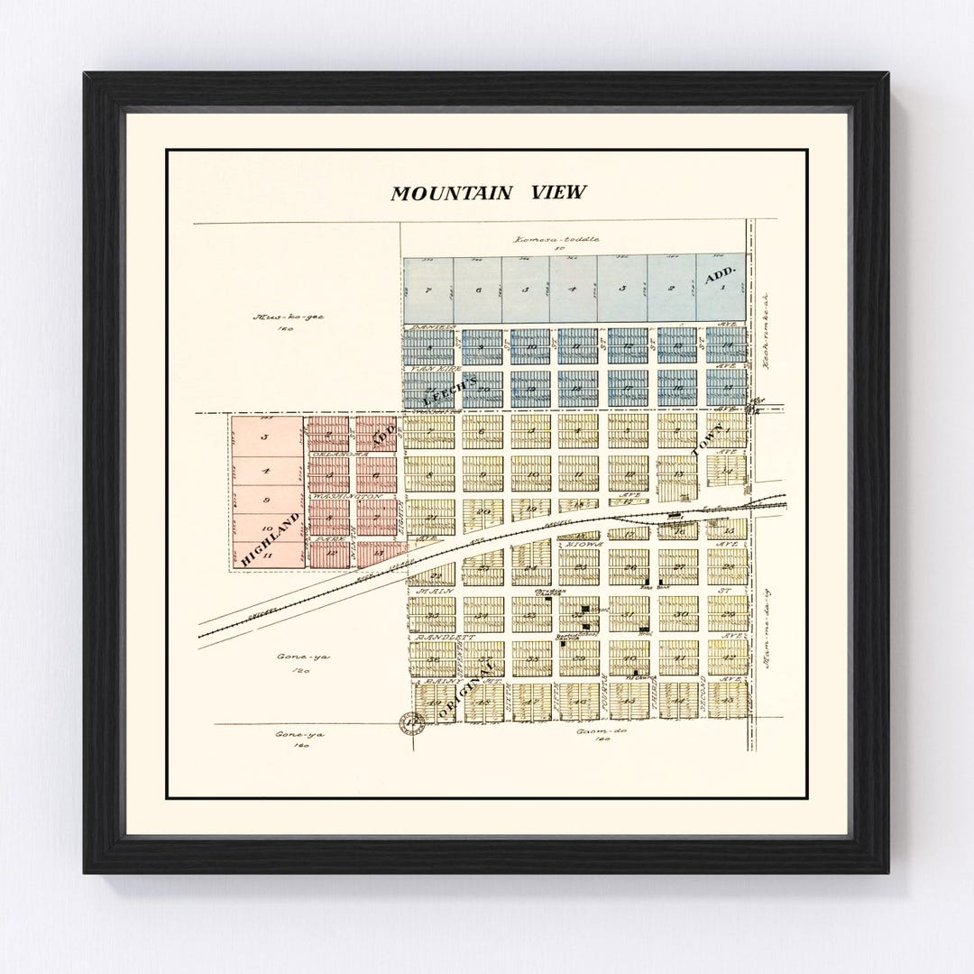 Mountain View Map 1913 Old Map of Mountain View Oklahoma Art Vintage ...
