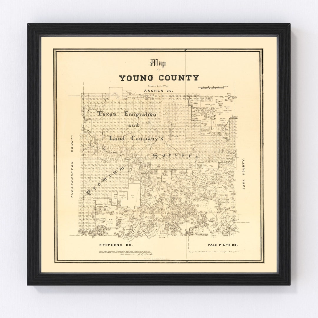 Young County Texas Map 1879 Old Map of Young County Texas Art Vintage ...