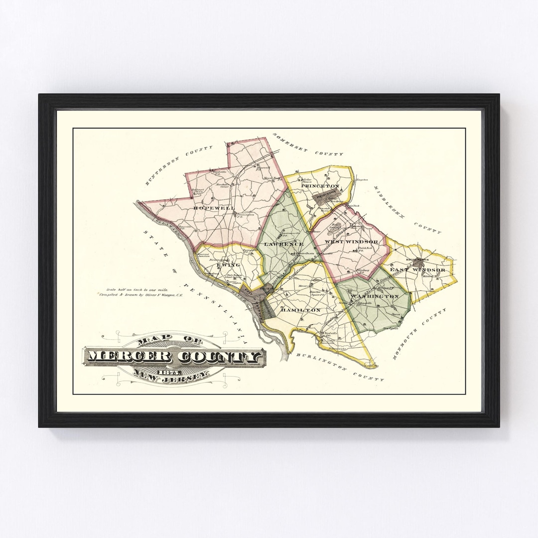 Mercer County Map 1875, Vintage Mercer County Map, Old Mercer County ...