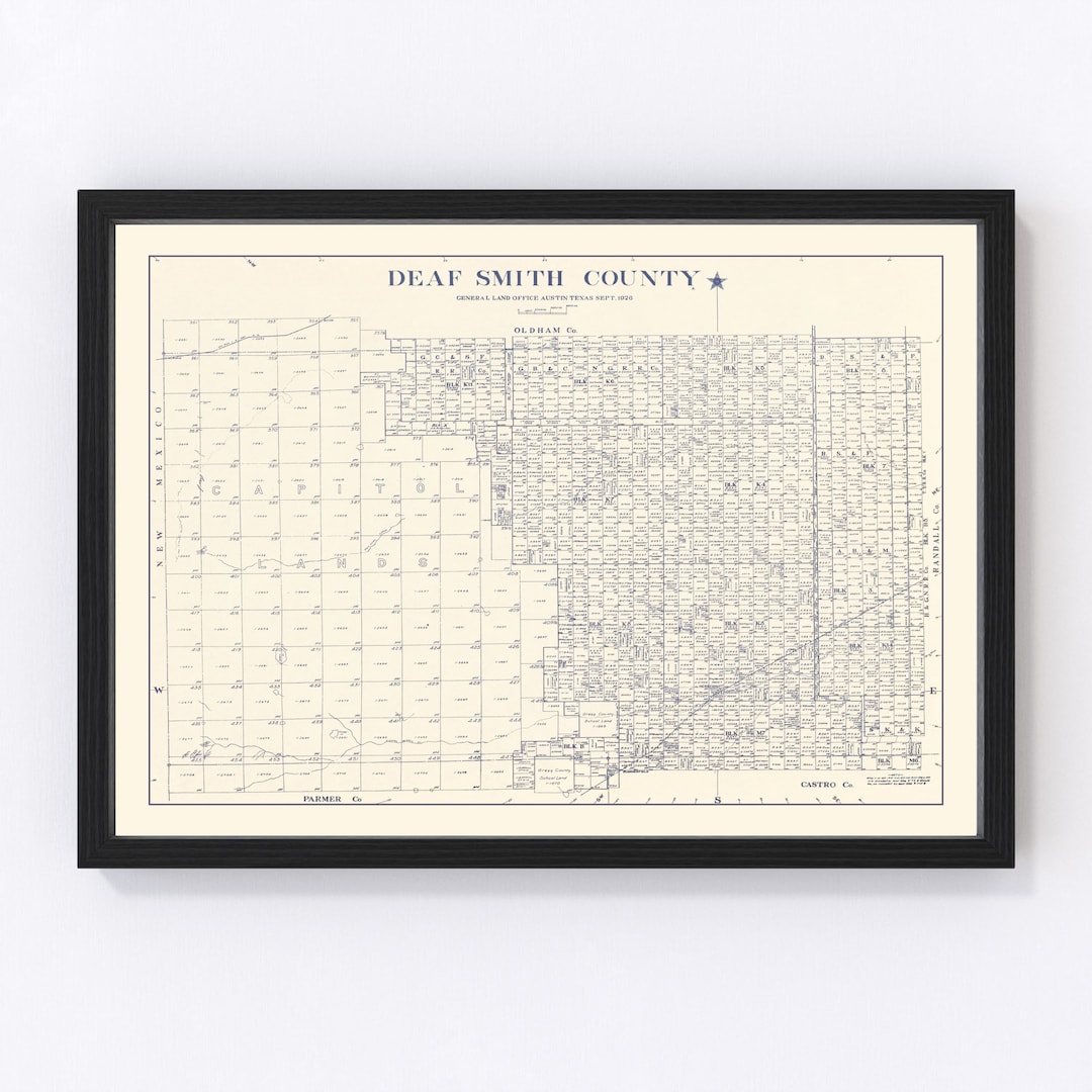 Deaf Smith County TX Map 1926 Old Map of Texas Art Vintage Print Framed ...