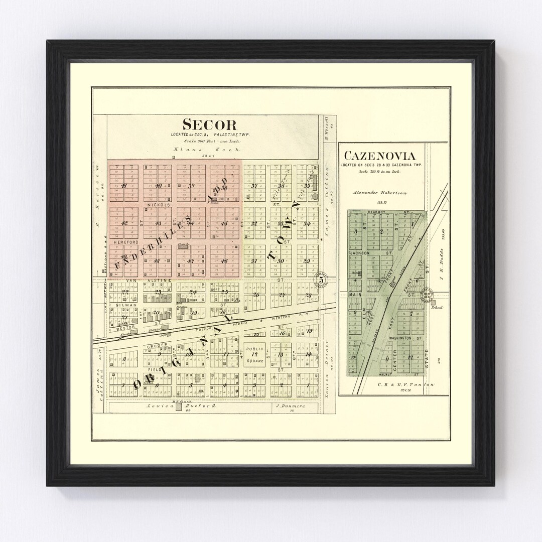 Secor Map 1893, Vintage Secor Map, Old Secor Illinois Art, Wall Art ...