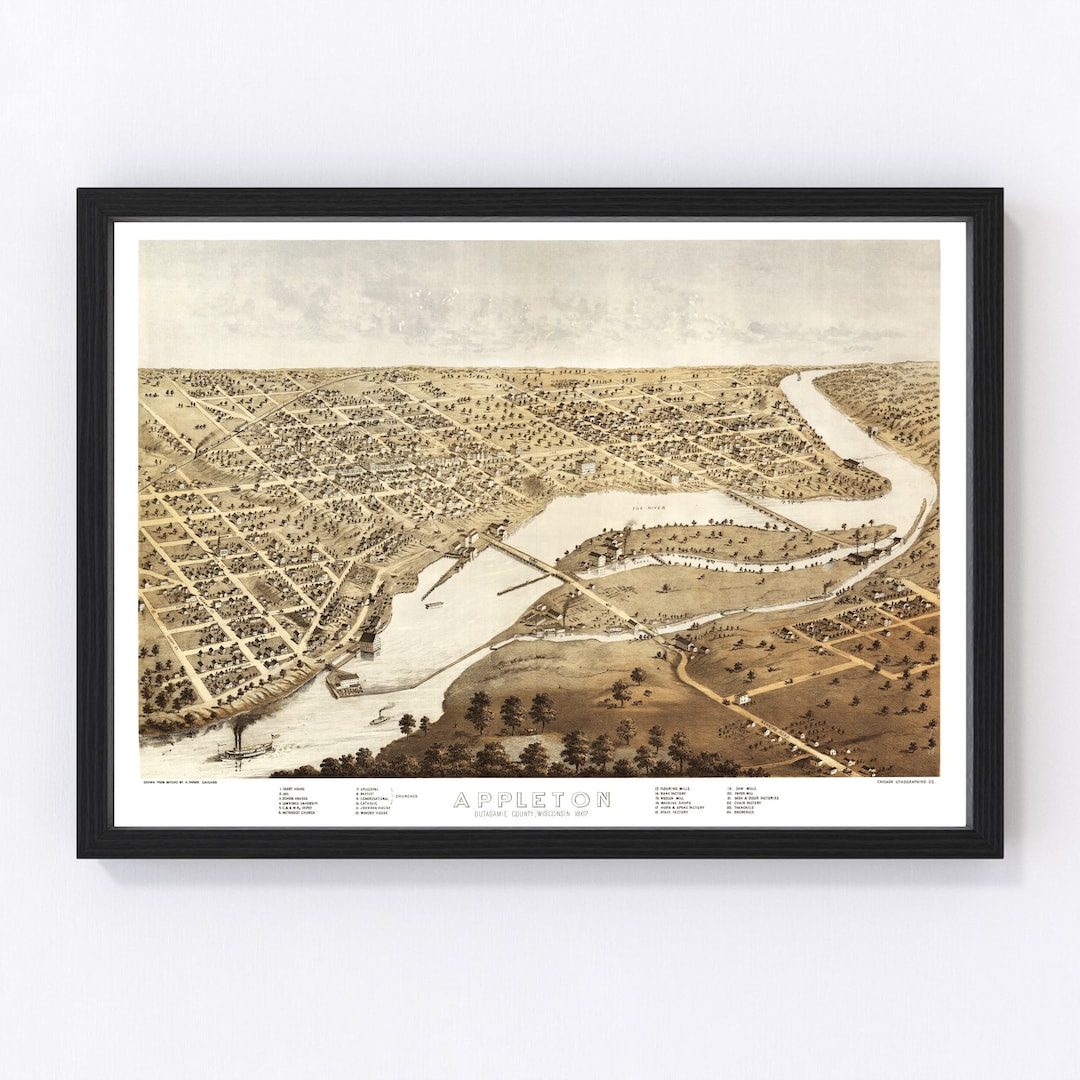 Appleton Map 1867 - Old Map of Appleton Wisconsin Art Vintage Print ...