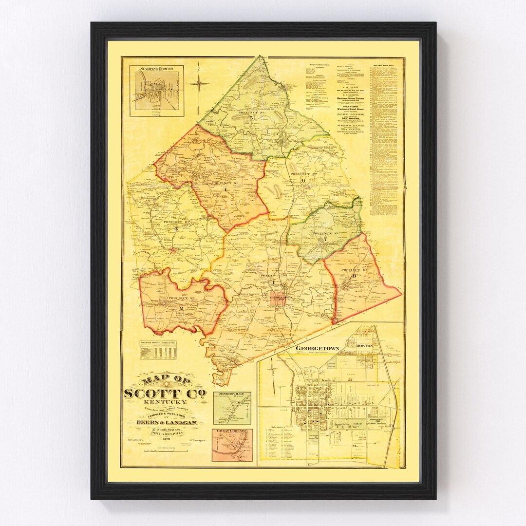 Scott County Kentucky Map 1879 - Old Map of Scott County Kentucky Art ...