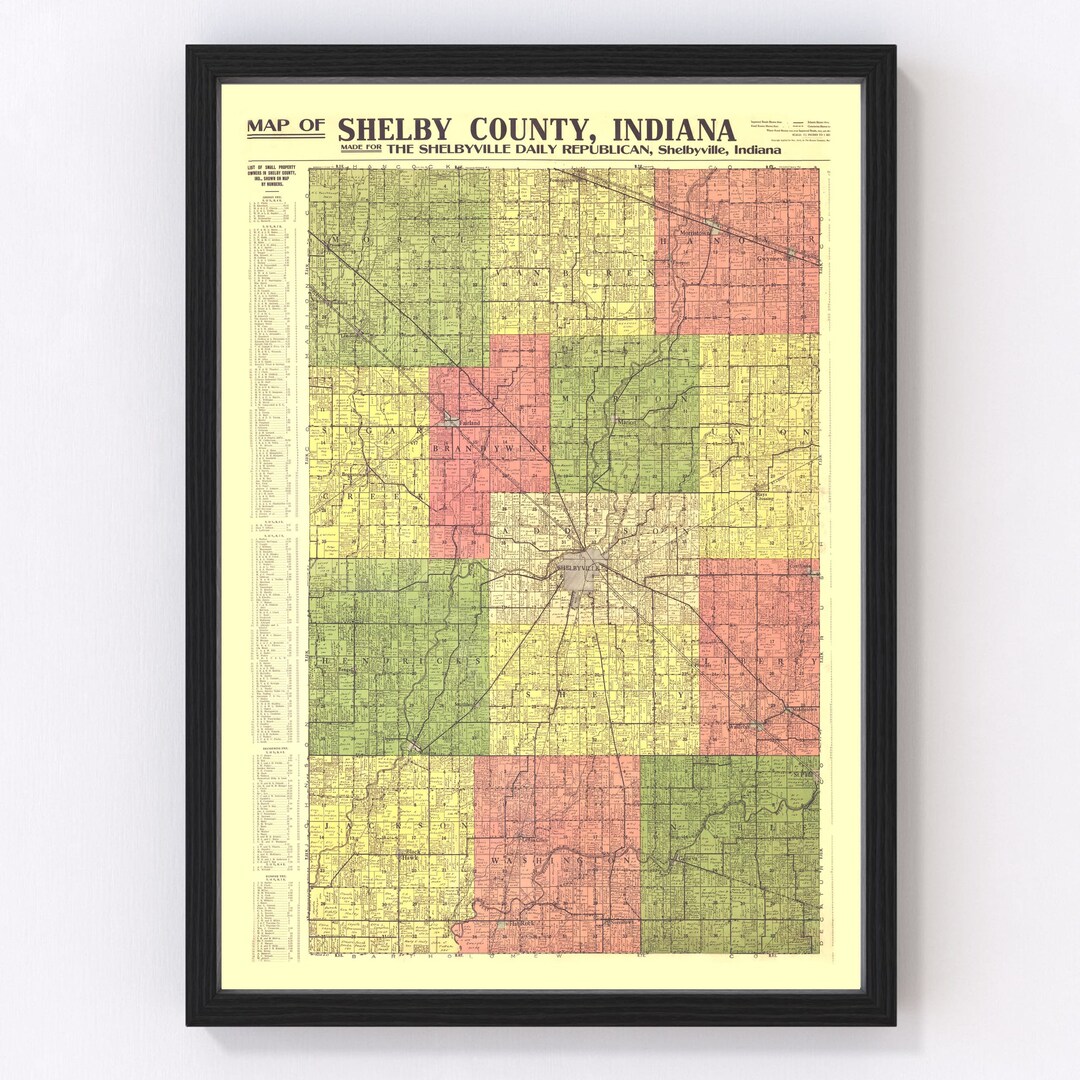 Shelby County Map 1916, Vintage Shelby County Map, Old Shelby County ...