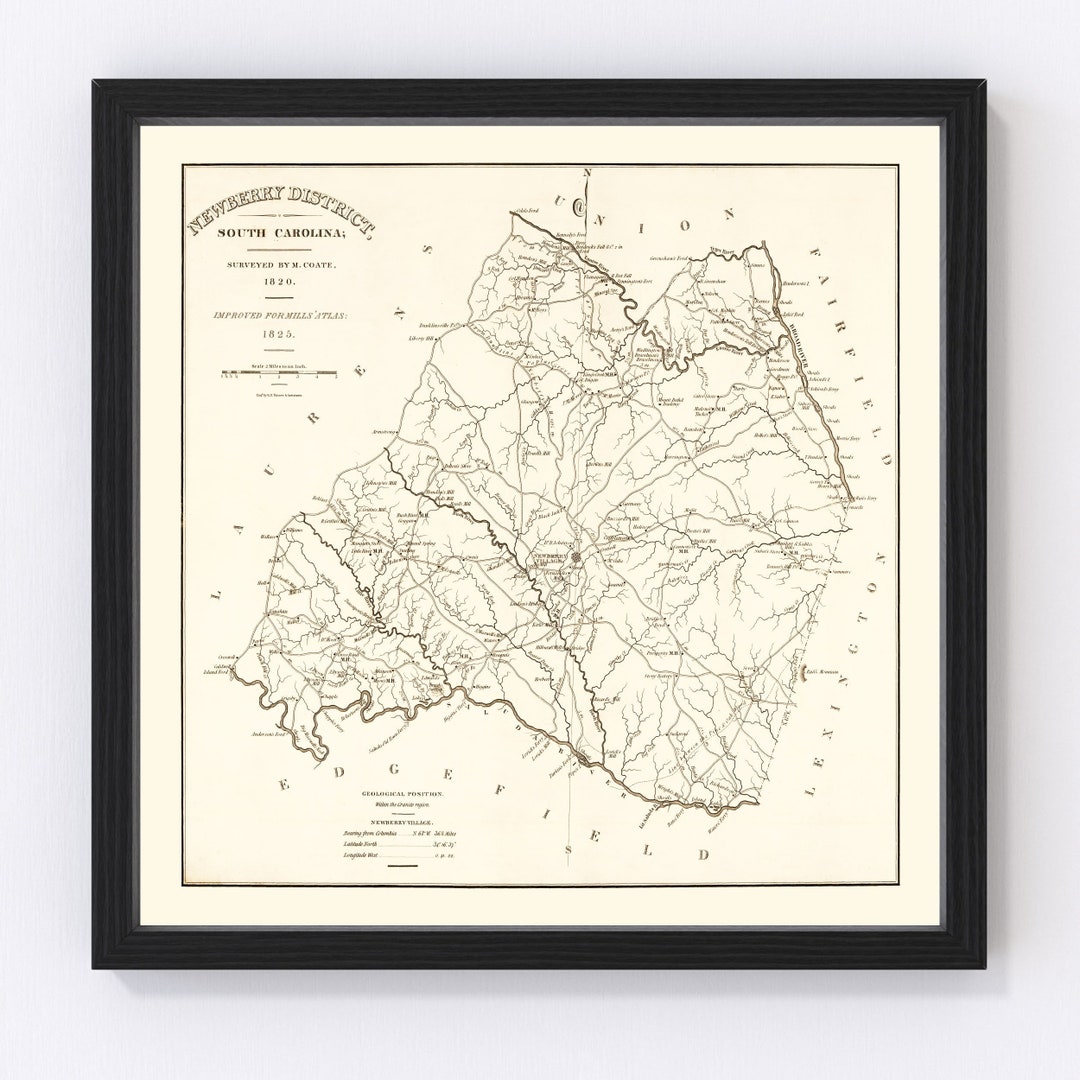 Newberry County Map 1820, Vintage Newberry County Map, Old Newberry ...