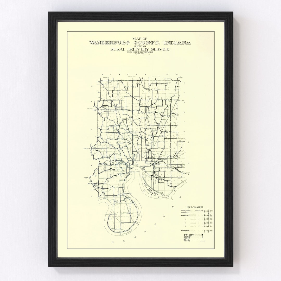 Vanderburgh County Map 1908, Vintage Vanderburgh County Map, Old ...
