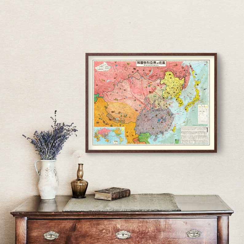 East Asia Map 1937, Vintage East Asia Map, Old East Asia Art, Wall Art ...