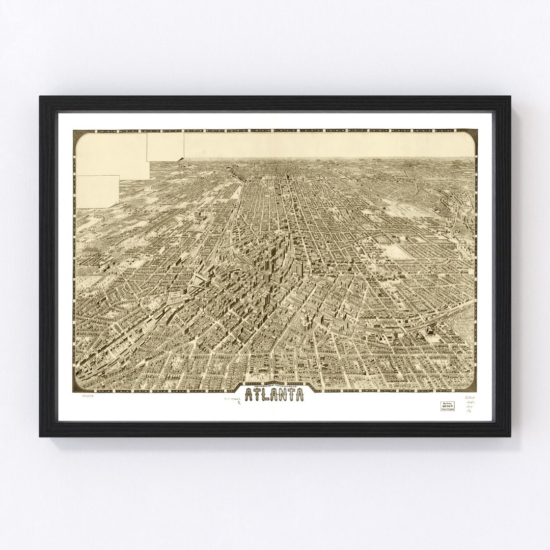 Atlanta Map 1919 - Old Map of Atlanta Georgia Art Vintage Print Framed ...