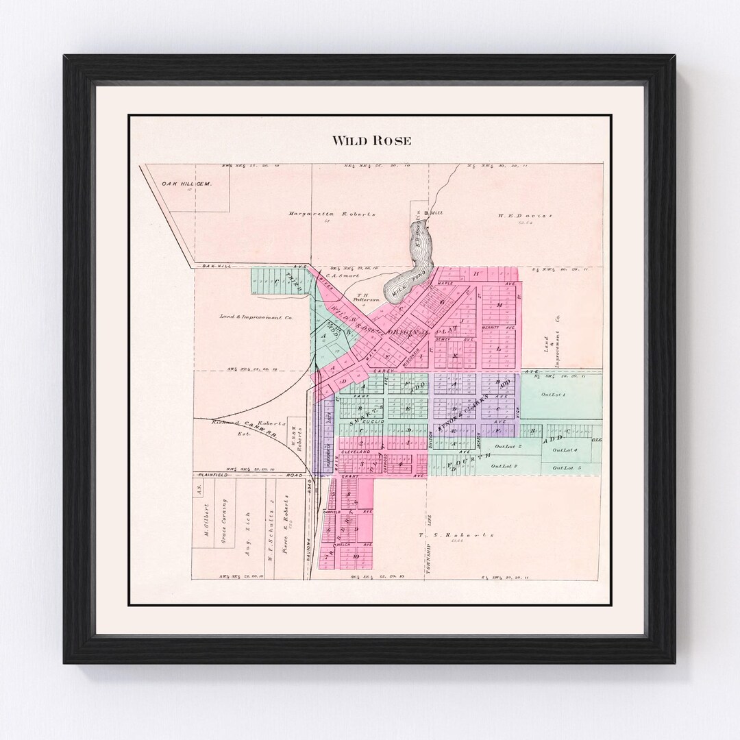 Wild Rose Map 1906, Vintage Wild Rose Map, Old Wild Rose Wisconsin Art ...