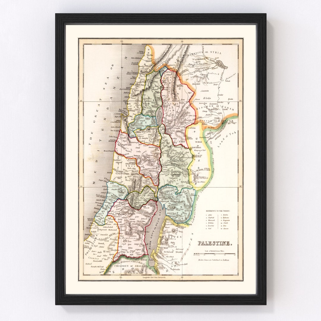 Palestine Map Art - Vintage Print From 1832 - Old Palestine Art ...