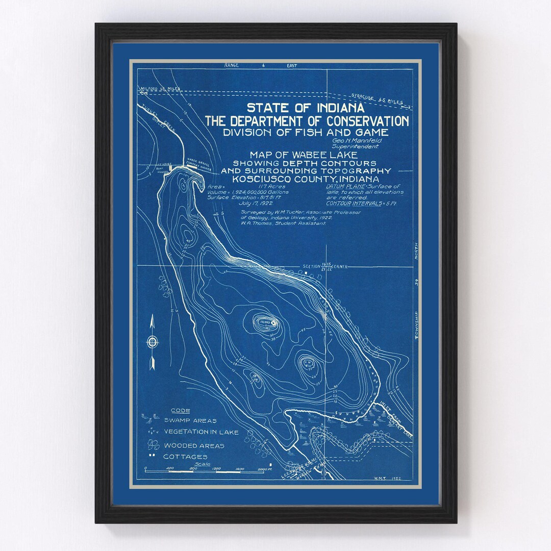 Wabee Lake Map 1922, Vintage Wabee Lake Map, Old Wabee Lake Art, Wall ...