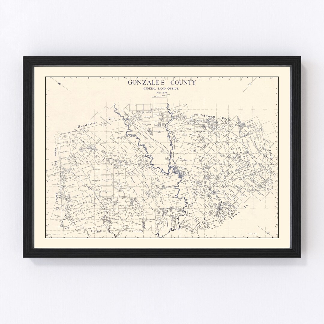 Gonzales County Map 1920, Vintage Gonzales County Map, Old Gonzales ...