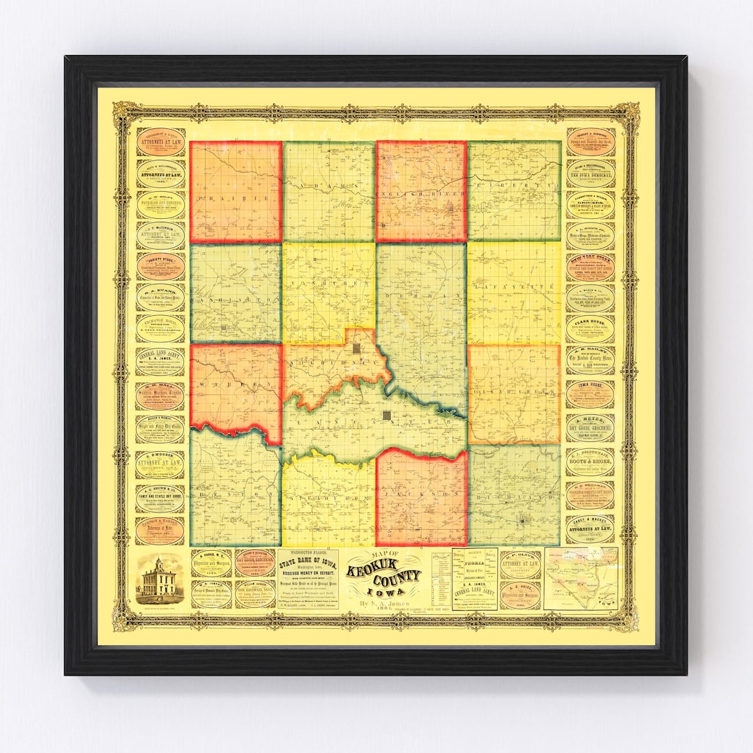 Keokuk County Map 1861, Vintage Keokuk County Map, Old Keokuk County ...