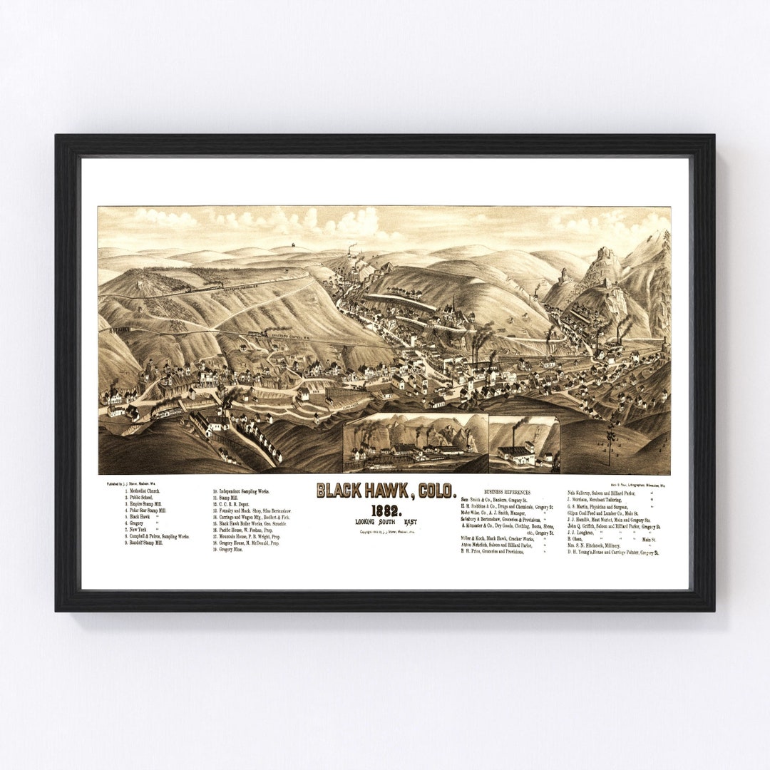 Black Hawk Map 1882 Old Map of Black Hawk Colorado Art Vintage Print ...