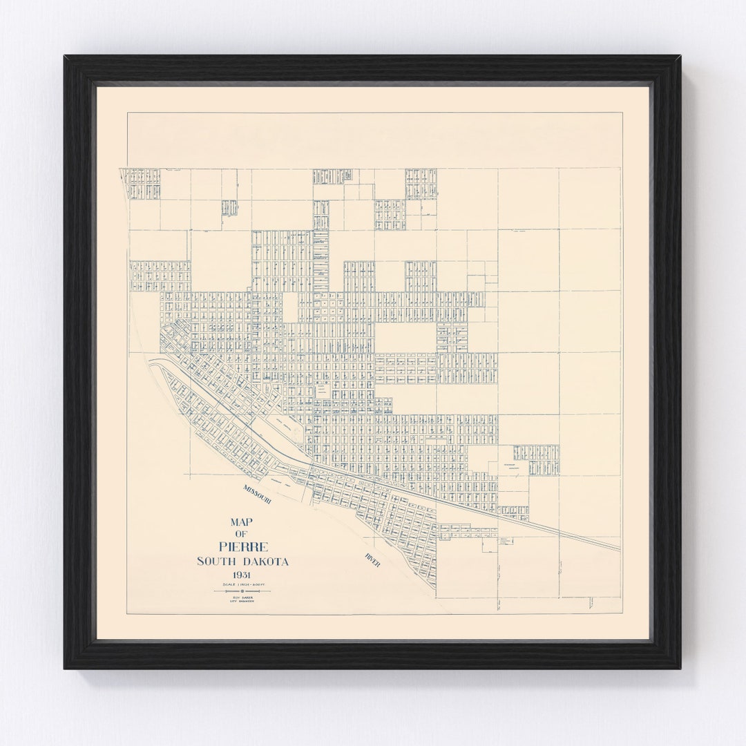 Pierre Map 1931, Vintage Pierre Map, Old Pierre South Dakota Art, Wall ...
