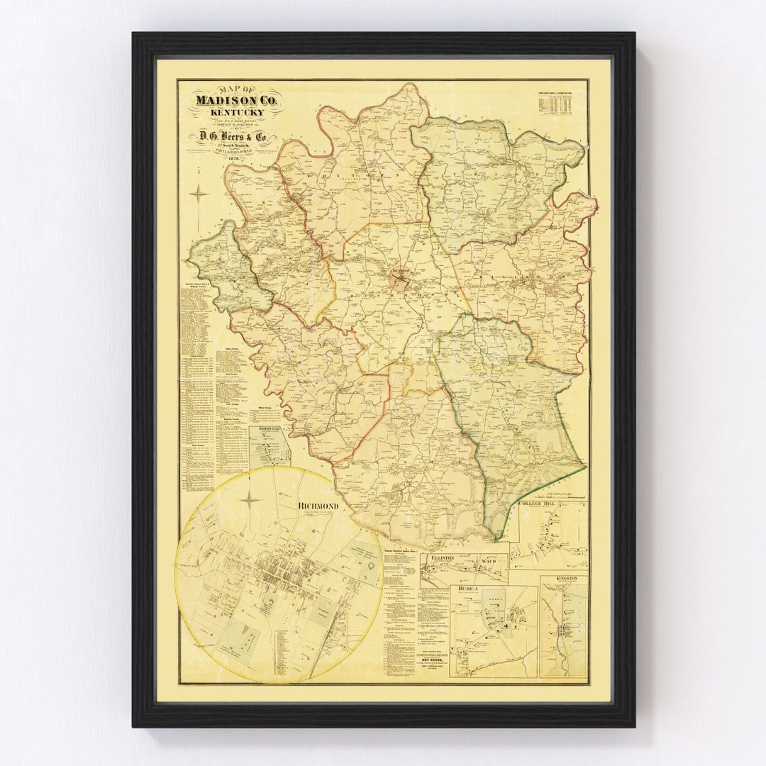 Madison County Kentucky Map 1876 - Old Map of Madison County Kentucky ...