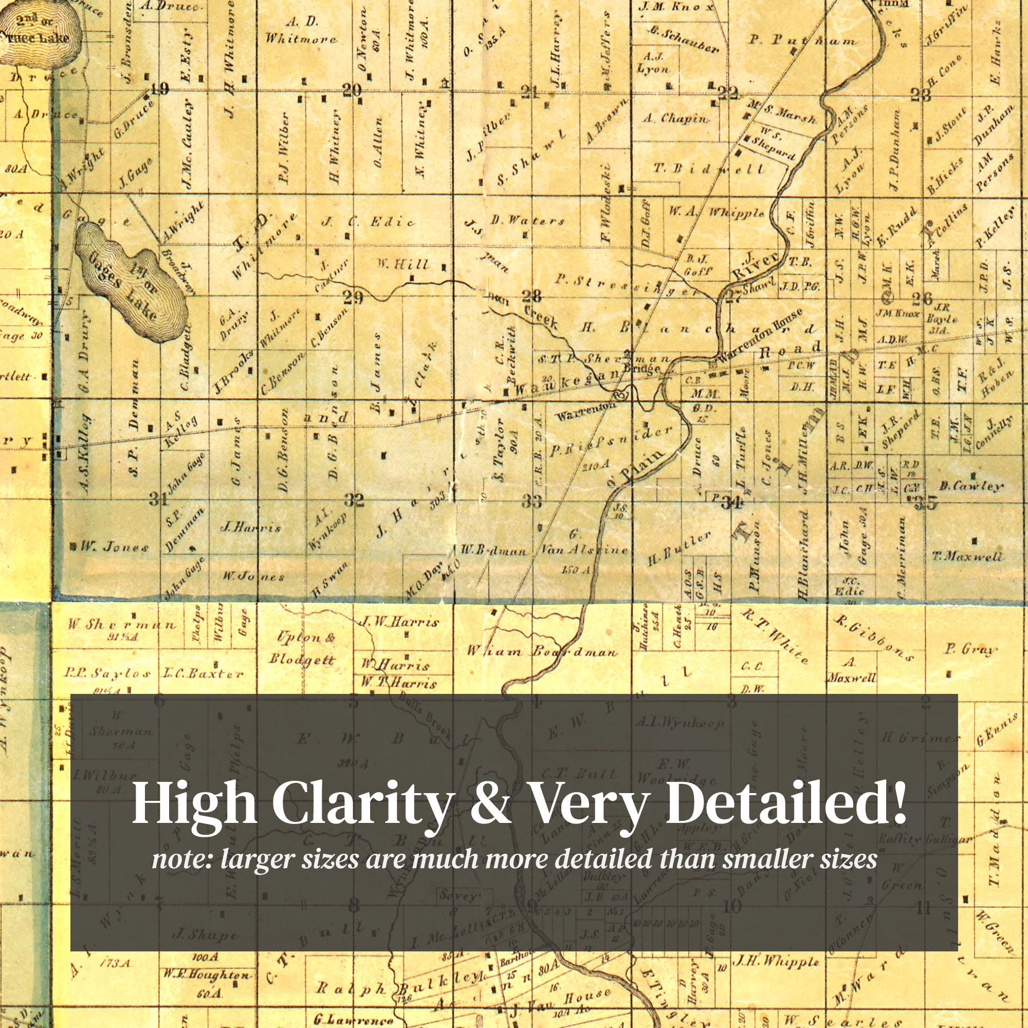 Lake County Map 1861, Vintage Lake County Map, Old Lake County Illinois ...