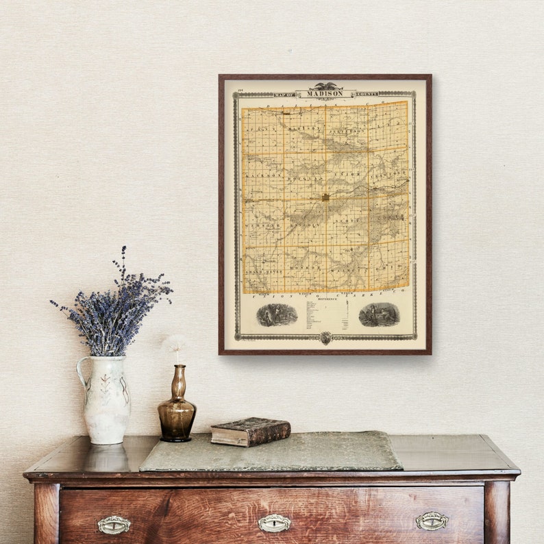 Madison County IA Map 1875 Old Map of Winterset Iowa Art - Etsy