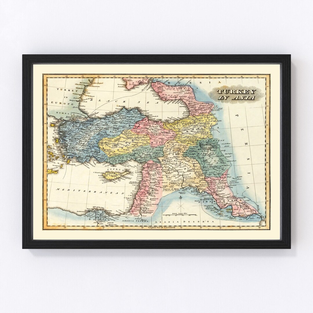 Turkey Map 1823 Old Map of Turkey Art Print Framed Wall Art Vintage ...