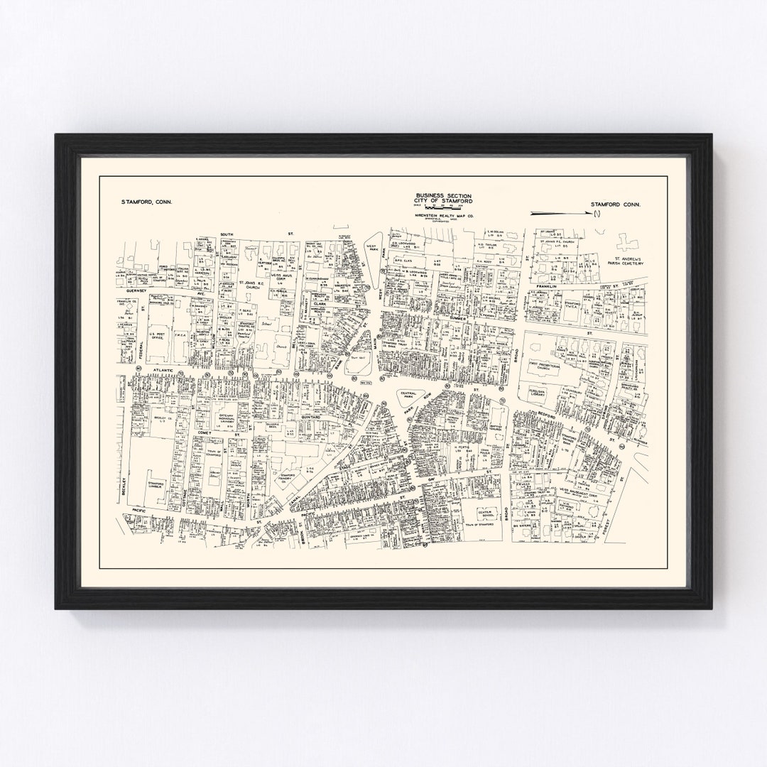 Stamford Map 1946 - Old Map of Stamford Business Section Connecticut ...