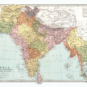 India Map Art Vintage Print From 1871 Old India Art Framed or Canvas - Etsy