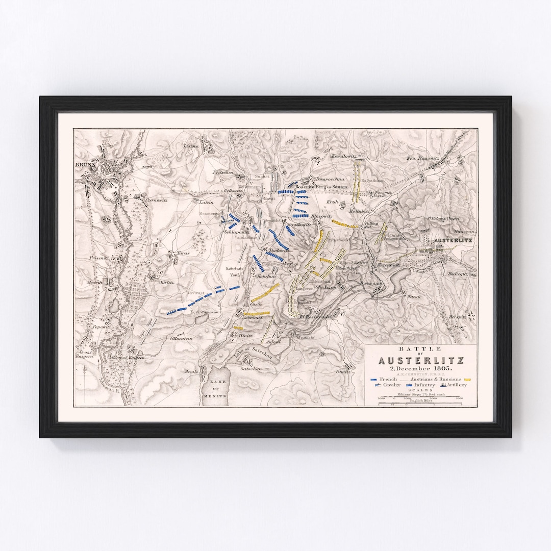 Battle of Austerlitz Map 1805 - Old Map of Battle of Austerlitz Art ...