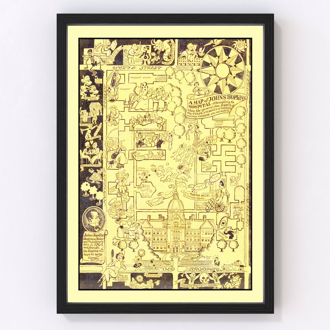 Johns Hopkins Hospital Map 1935 - Old Map of Johns Hopkins Hospital Art ...