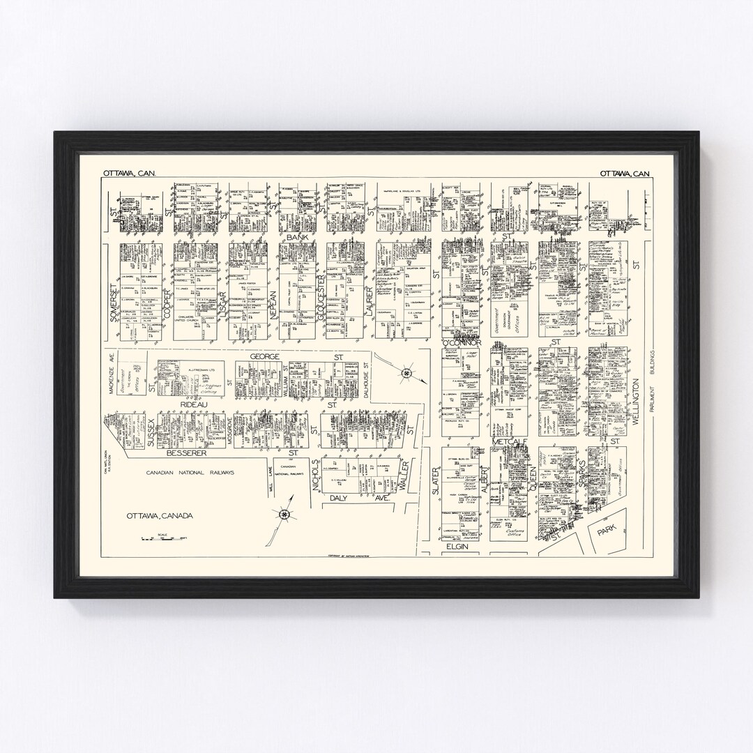 Ottawa Map 1929, Vintage Ottawa Map, Old Ottawa Art, Wall Art Gift for ...