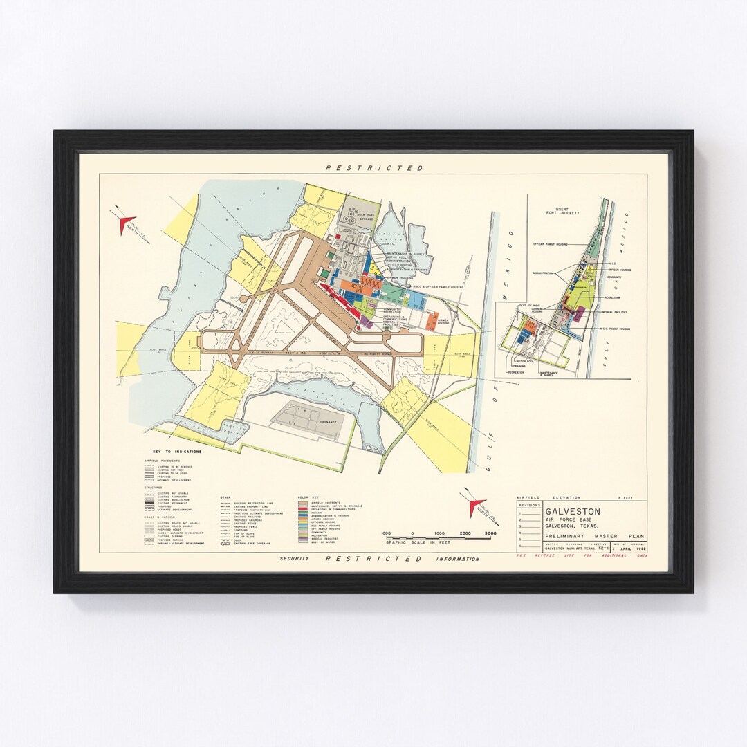 Galveston Air Force Base Vicinity Map 1952, Vintage Galveston Air Force ...