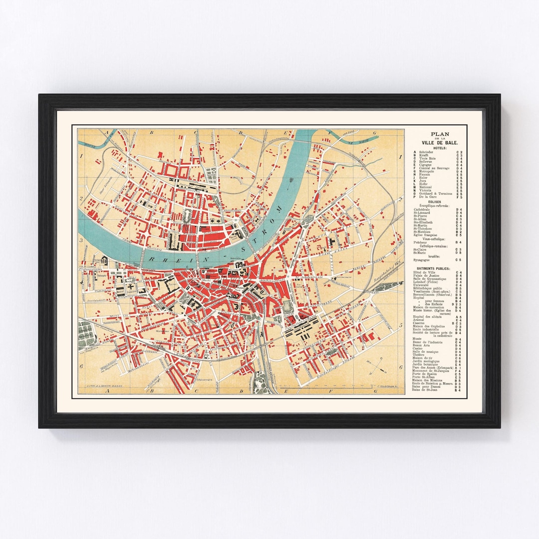 Basel Map 1895, Vintage Basel Map, Old Basel Art, Wall Art Gift for ...