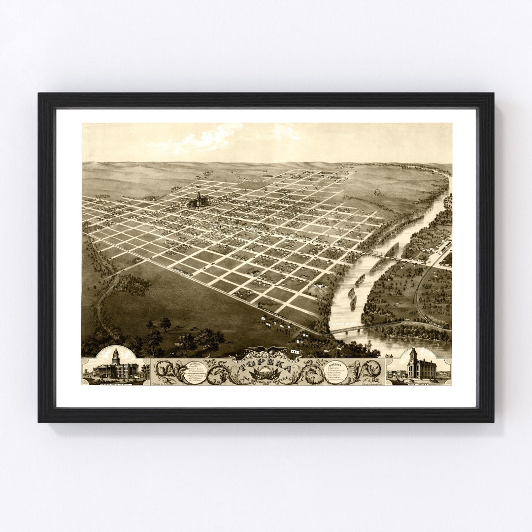 Topeka Map 1869 - Old Map of Topeka Kansas Art Vintage Print Framed ...