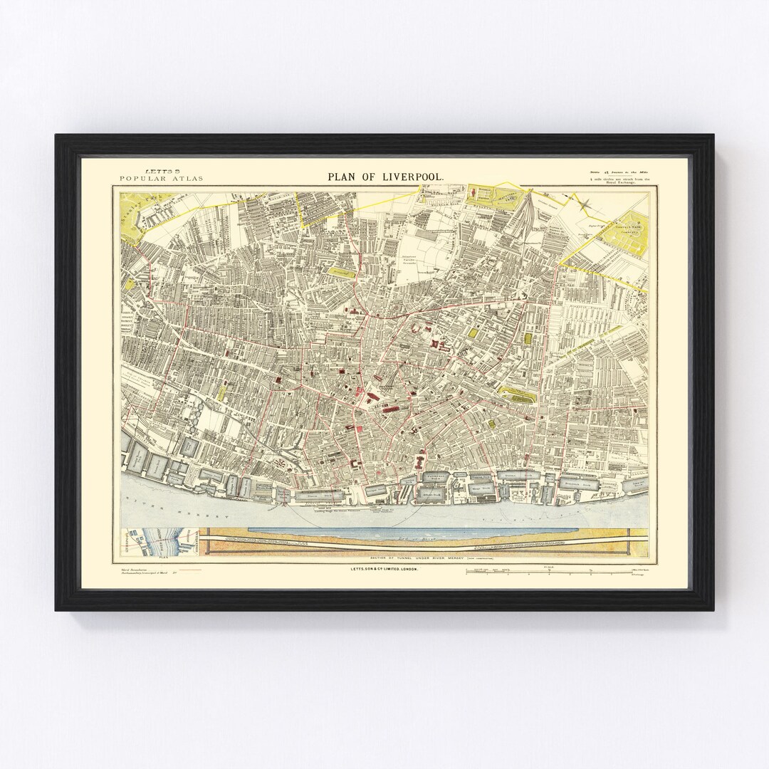 Liverpool Map 1883, Vintage Liverpool Map, Old Liverpool Art, Wall Art ...