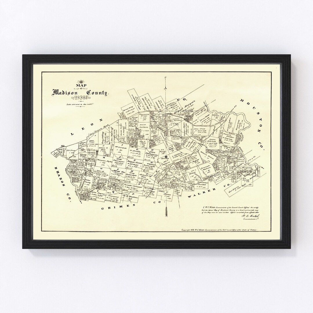 Madison County Texas Map 1879 Old Map of Madison County Texas Art ...