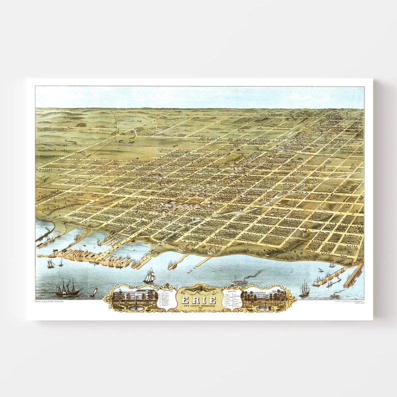 Erie Map 1870 Old Map of Erie Pennsylvania Art Vintage Print - Etsy