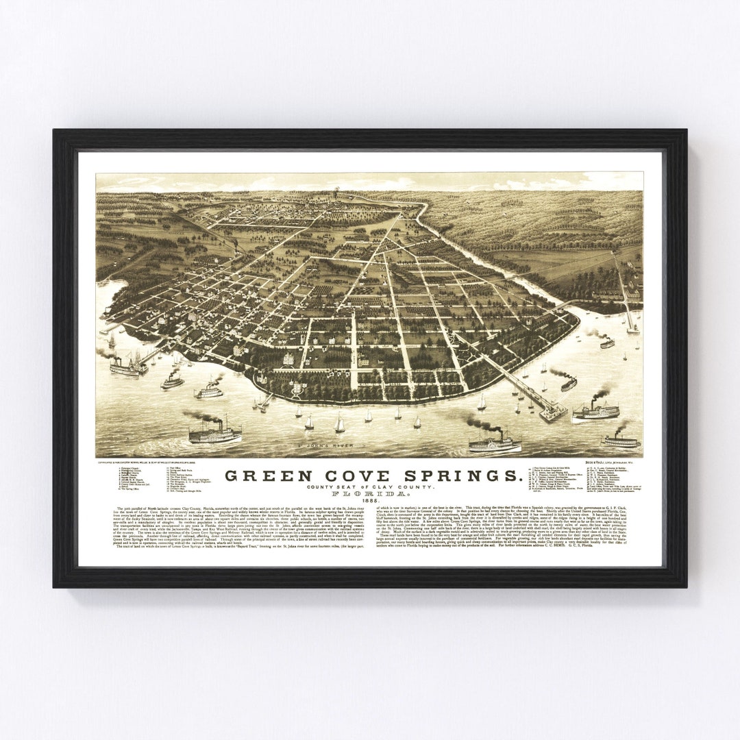 Green Cove Springs Map 1885, Vintage Green Cove Springs Map, Old Green ...