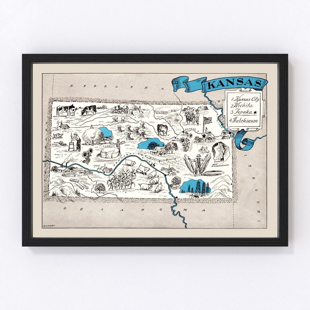 Kansas Map 1931, Vintage Kansas Map, Old Kansas Art, Wall Art Gift for ...